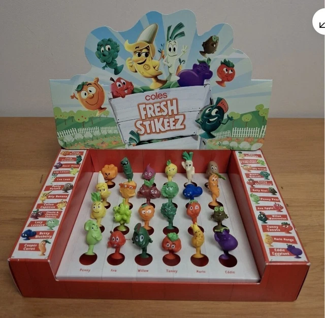 COLES FRESH STIKEEZ * Series 1 * Complete Full Set * with Collector Box ...