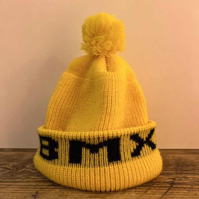 VINTAGE BMX LOGO Yellow Bobble Hat 1980's RETRO Old Skool Adult Size ...