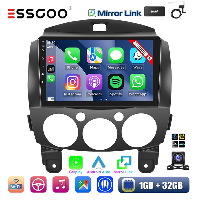 AUTORADIO CARPLAY 32G Android 13 DAB+ GPS Nav Cam WIFI per Mazda 2 DE 2007-2013 EUR 153,77 ...