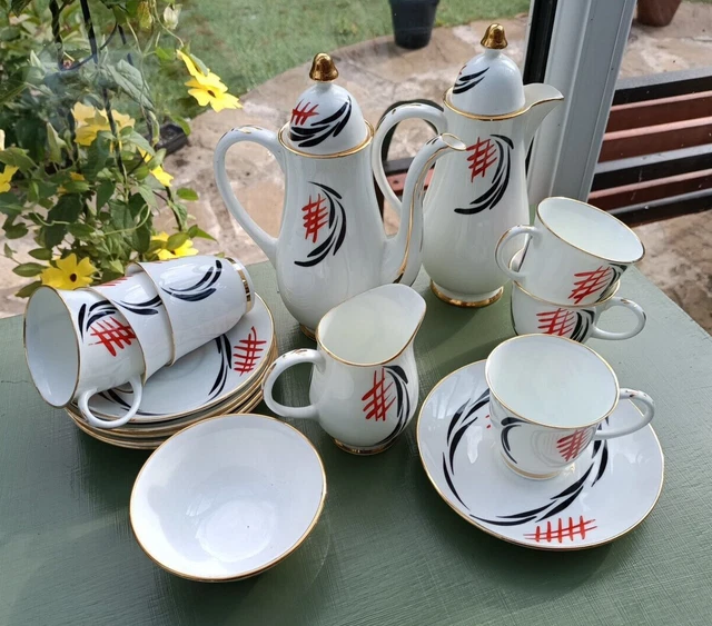 ART DECO? ENGLISH Bone China Dakin Tea/Coffee Set. 6 Cup And Saucer, 15 ...