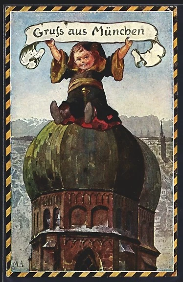 MÜNCHNER KINDL SITZT auf der Frauenkirche, Ansichtskarte 1930 EUR 6,00 ...
