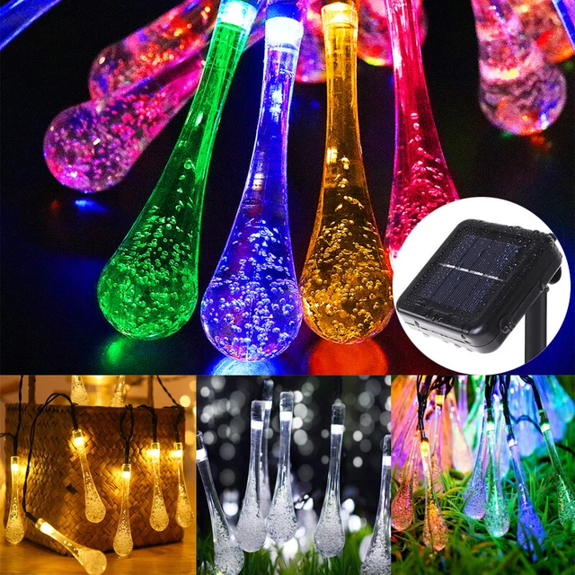 SOLAR POWERED STRING Fairy Lights Raindrop Outdoor Garden Christmas ...