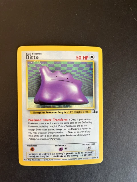 VINTAGE POKÉMON TCG - DITTO 3/62 Holo Rare - WOTC Fossil Unlimited - HP ...