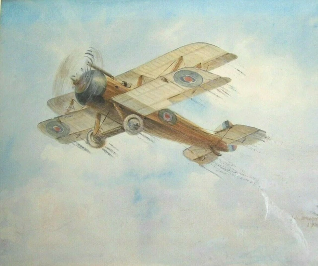 ANTIQUE WW1 DH5 fighter aircraft aeronautical painting 1917 original ...