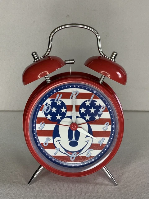 DISNEY MICKEY MOUSE Patriotic Red White Blue Star Stripes Alarm Clock ...
