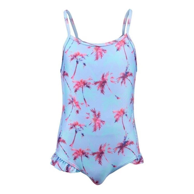 GIRLS SIZE 8 One piece BATHERS blue palm trees frill swimsuit Body ...