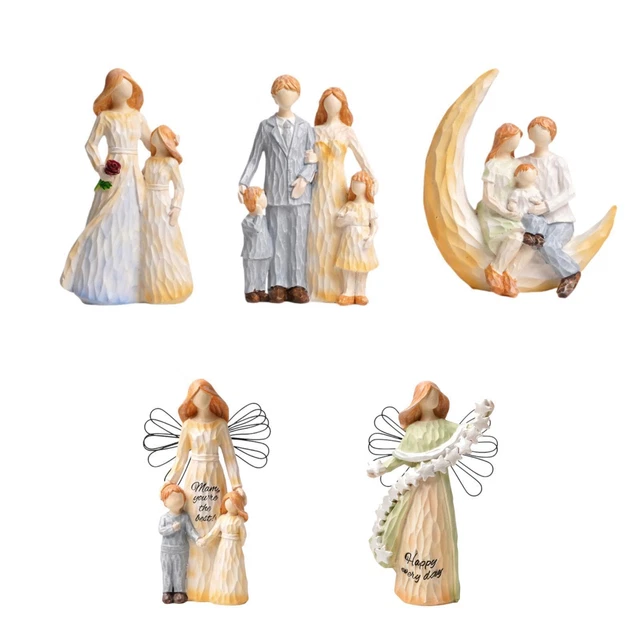 RESIN FAMILY FIGURE Statue Tabletop Decoration for TV Cabinet ...
