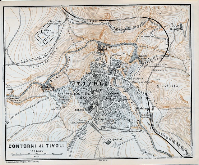 RM TIVOLI 1908 picc. mappa della città orig. Cascatelle d'Este + Villa ...