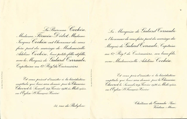 PARIS, PRESLES, TARRAUBE (32) 1936. Faire-part marriage De Galard-Terraube-Cochin. £6.02 ...