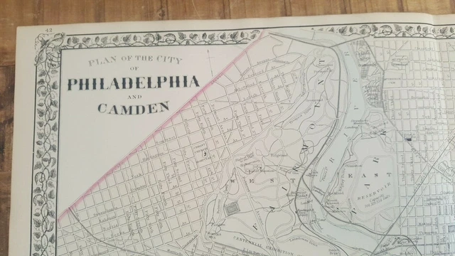 ANTIQUE COLORED MAP - PLAN OF THE CITY OF PHILADELPHIA AND CAMDEN ...