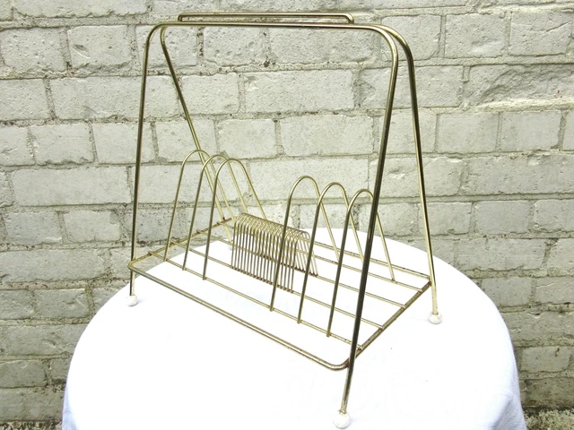 VINTAGE ATOMIC MID Century Vinyl Wire Record Storage Rack Brass 1960s ...