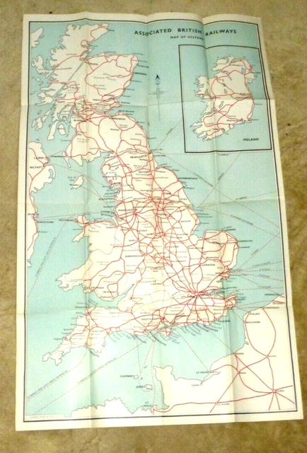 VINTAGE MAP BRITISH Railways Map Of Systems Distances Hours 1934 £71.55 ...