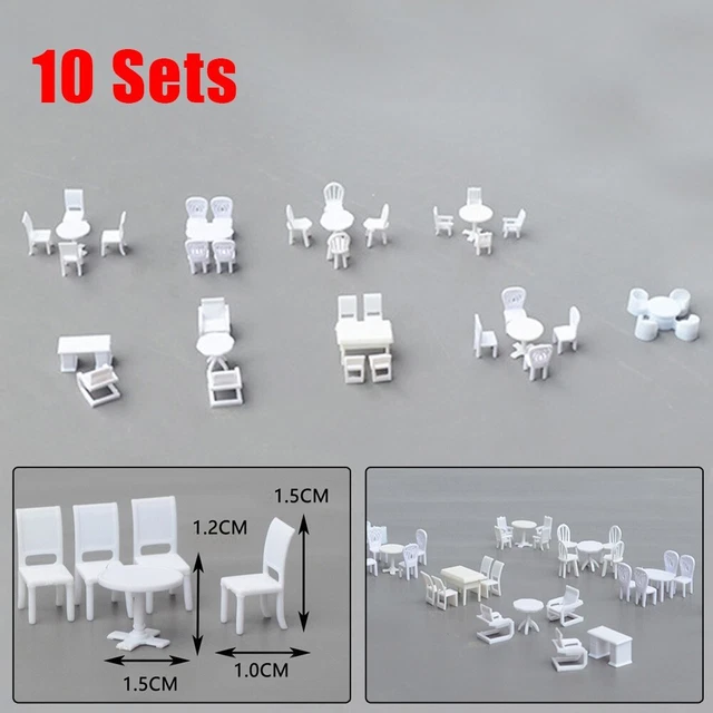 HO SCALE FURNITURE Set of 10 Tables and Chairs for Model Railway Layout ...