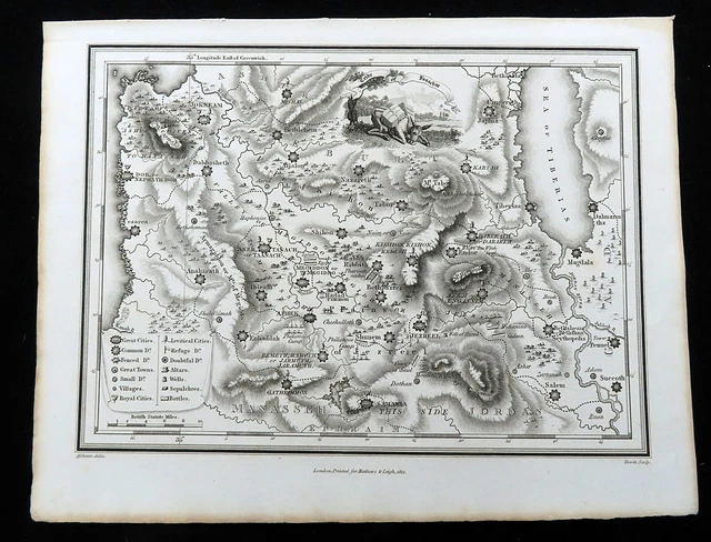 ANTIQUE MAP OF Ancient Israel Tribe of Issachar Judaica Jewish ...