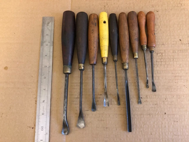 VINTAGE SET OF 9 x Carving Gouges Chisels Carpenters Tools addis ...