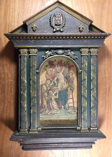 RARE JESUS CHRIST Tabernacle XIXème Siècle Descente Croix Marie Armes ...
