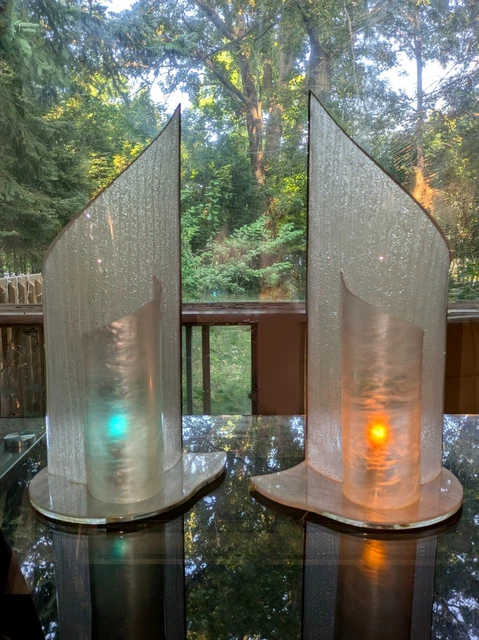 MID CENTURY MODERN Lucite Acrylic Iceberg Sculpture Rougier Style Lamps ...