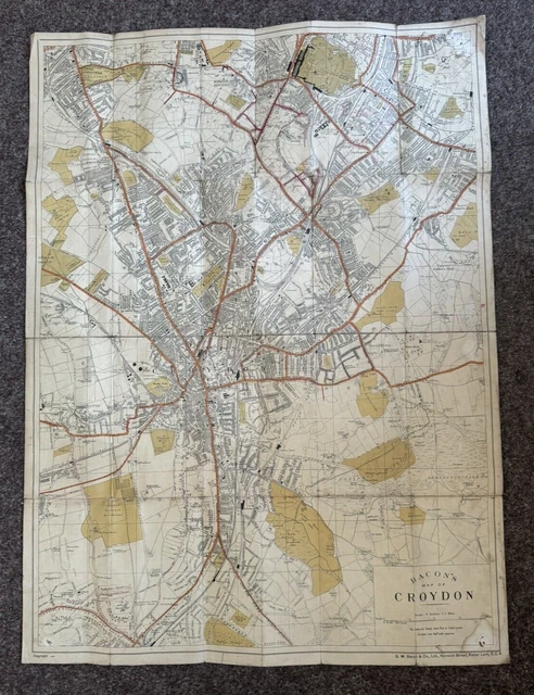 ANTIQUE BACON’S MAP Of Croydon Large Scale 4”= 1 mile £30.00 - PicClick UK