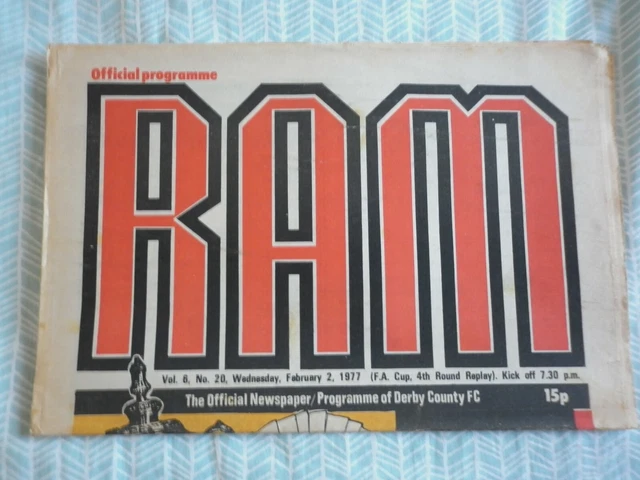 DERBY COUNTY RAM Newspaper/Programme FA Cup Feb 2 1977 v Colchester ...