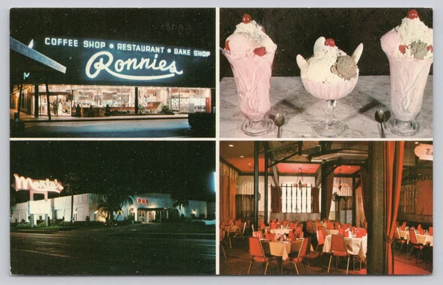 VINTAGE RONNIE'S COFFEE Shop & Monte's Restaurant Photochrome Postcard ...