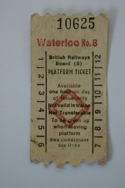 BRITISH RAILWAY BOARD (s) Platform Ticket No 10625 WATERLOO No.8 £3.00 ...