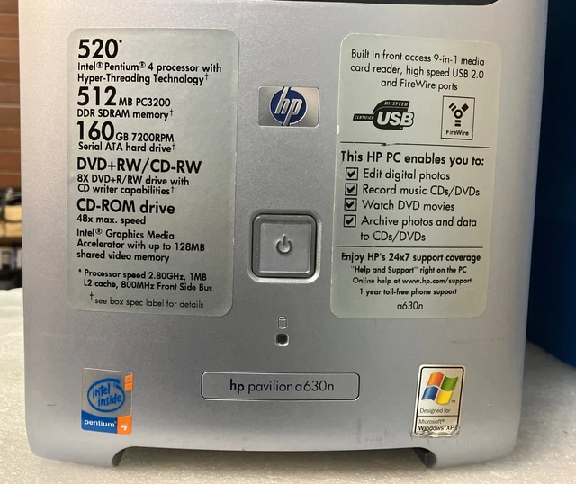 ~ VINTAGE HP pavilion a630n Desktop Pentium 4 CPU / 512MB RAM ...