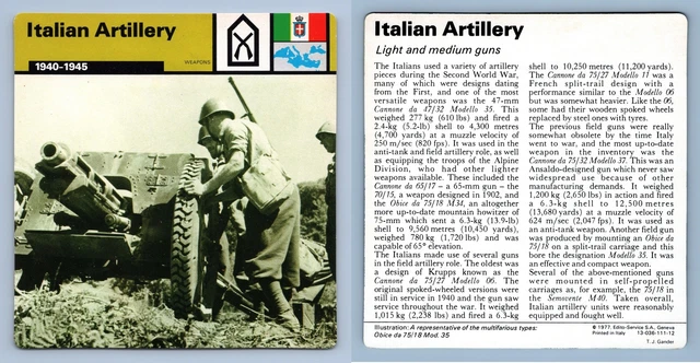 ITALIAN ARTILLERY - 1940-45 - Weapons - WW2 Edito-Service SA 1977 Card ...