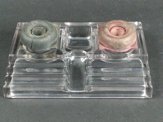 VINTAGE FRANK A Weeks Paragon 548 Glass Double Inkwell With Both Lids ...