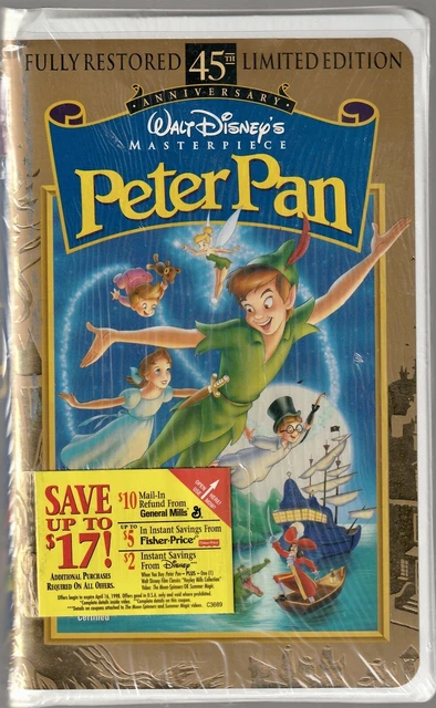 PETER PAN VHS 1998 Disney Masterpiece 45th Anniversary Limited Edition ...
