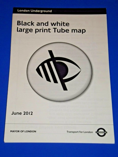LONDON UNDERGROUND TFL LARGE PRINT TUBE MAP JUNE 2012 BLACK & WHITE ...
