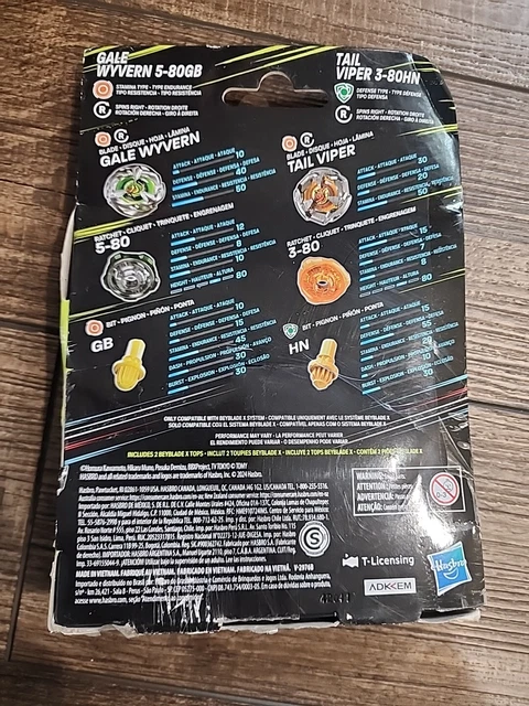 HASBRO BEYBLADE X 2 Pack - Wyvern Gale 5-80GB + Tail Viper 3-80HN £16. ...