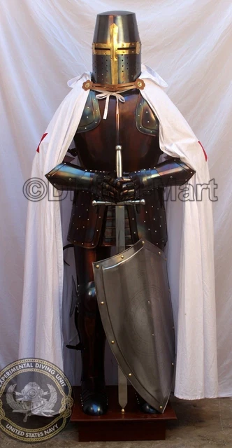 SUIT OF TEMPLAR Armor Full Body Armour W/Sword Combat Medieval Rare ...