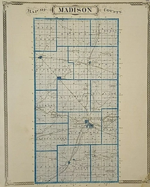 OLD 1876 MAP ~ MADISON Co.- ANDERSON CITY, INDIANA // DELAWARE Co. on ...
