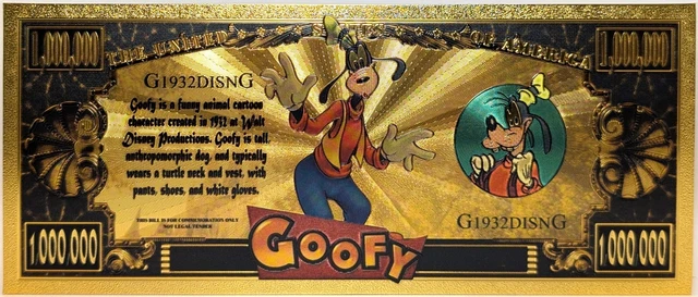 GOOFY HUND WALT Disney Million Dollar 24K Goldfolie Beschichteter ...