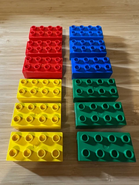 LOT OF 12 Lego Duplo 2x4 Brick Blocks- Red, Yellow, Blue, Green (3 each ...