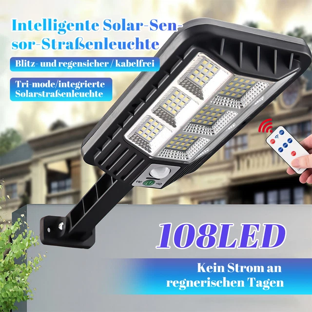 LED SOLAR STRASSENLAMPE Straßenlaterne mit Bewegungsmelder Solarleuchte Strahler EUR 18,99 ...