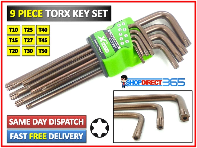 9 PIECE OFFSET Torx Torque Star Key Set Hollow End Tamperproof + Holder ...