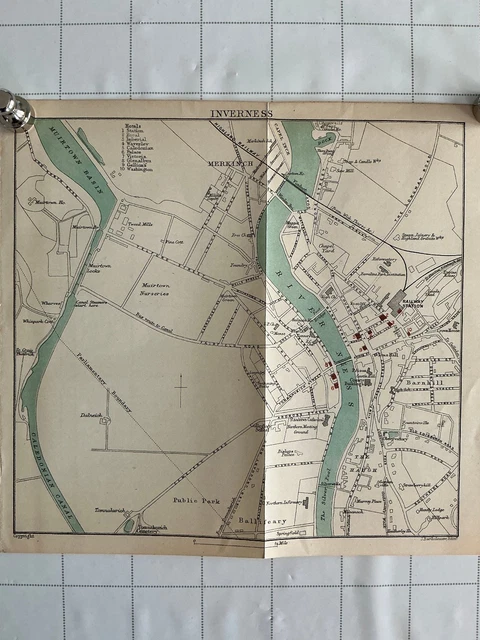 INVERNESS - 1894 Original Antique Street Map Highlands Scotland Plan ...