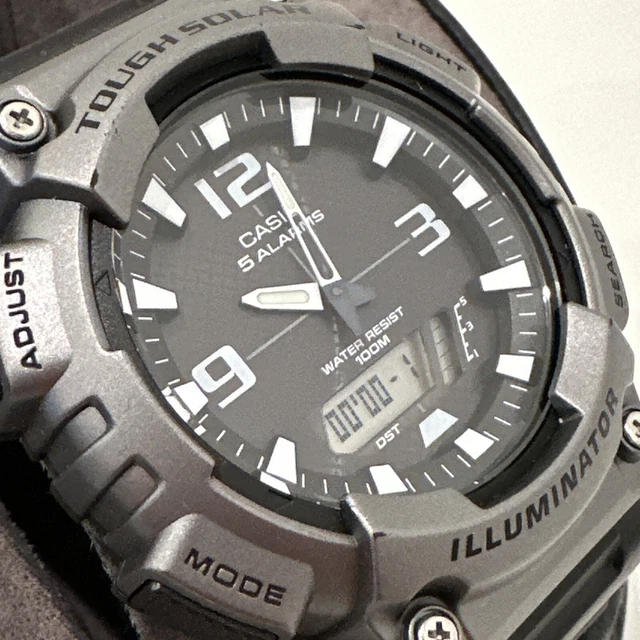 CASIO MEN'S TOUGH Solar 5 Alarms Gray Case Black Resin Watch 47MM ...