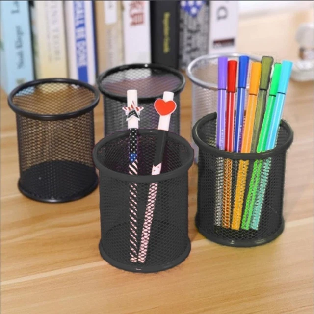 PEN HOLDER METAL Mesh Wire Pot Pots Desk Cup Makeup Make Up Organizer ...