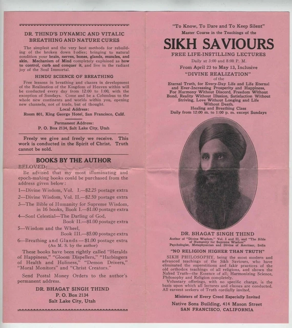 SIKH ASIAN AMERICAN Soldier Bhagat Singh Thind Pamphlet Scarce American ...
