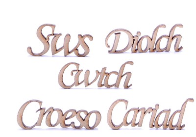 MDF WELSH WORDS Cariad Croeso Cwtch Sws Diolch Script words 5 Pack £3. ...