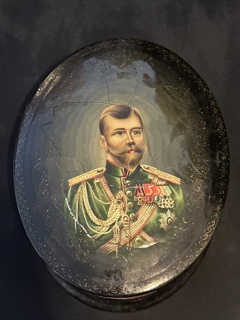 VINTAGE SIGNED MCTEPA Russian Lacquer Box Of Czar Nicholas Romanov $80. ...