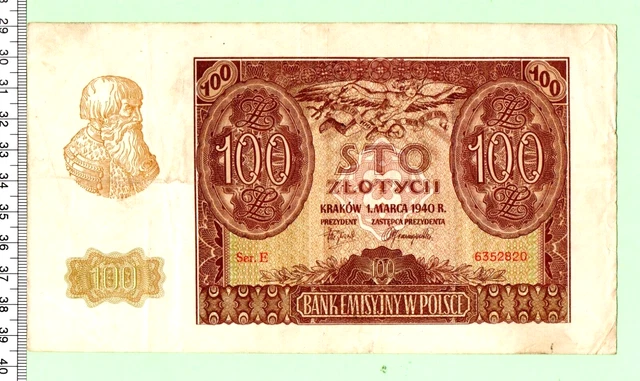 1940 POLAND GENUINE One Hundred Zlotych Banknote (Gl-400) £10.00 ...