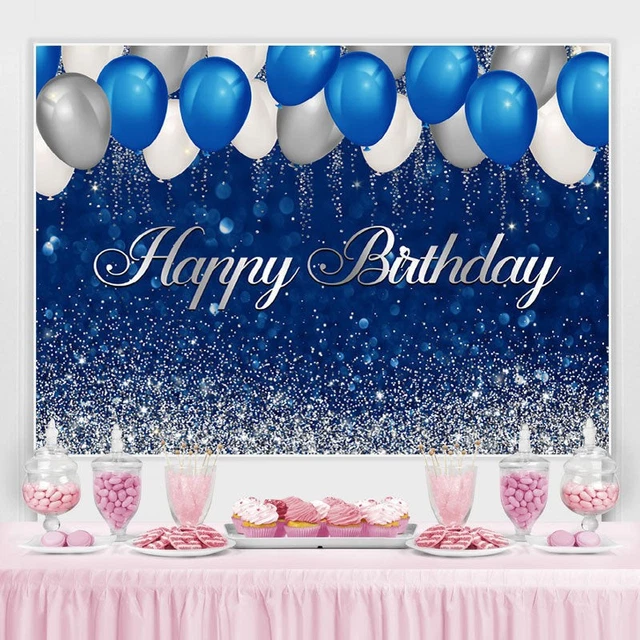 BULE AND SILVER Balloon Bokeh Happy Birthday Backdrop $37.90 - PicClick AU
