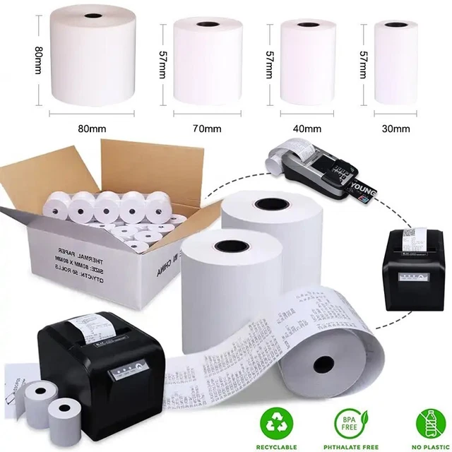 57X30 57X40 57X70 80x80 Thermal Receipt Paper Till Rolls Credit Card ...