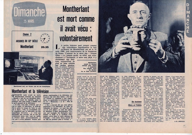 COUPURE DE PRESSE Clipping 1973 Henry de Montherlant (2 pages) EUR 5,00 ...