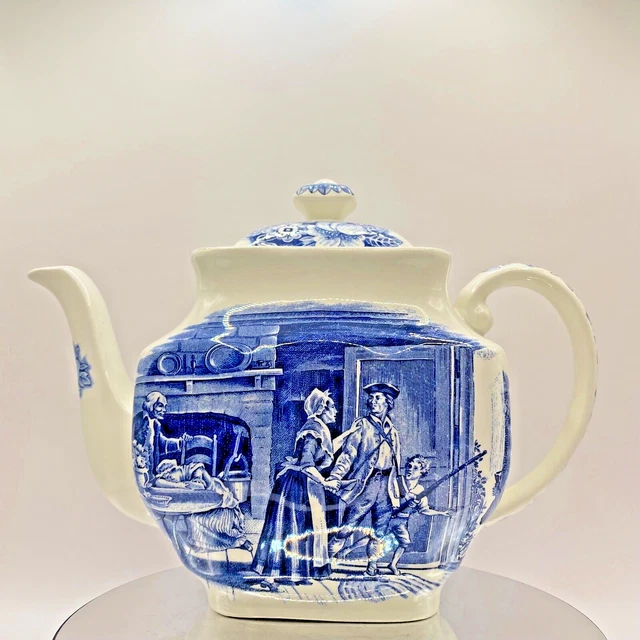 VTG PORCELAIN STAFFORDSHIRE Liberty Blue Tea Pot HISTORIC COLONIAL ...