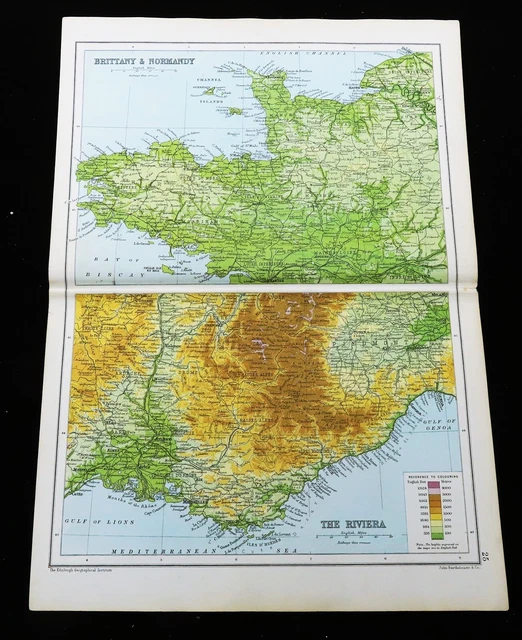 ANTIQUE MAP OF The French Riviera Brittany Normandy France Gulf of ...