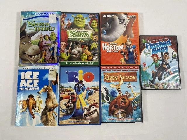 LOT OF 7 DVD Movies Ice Age~Shrek~Rio~Dr.Seuss~Open season #74 £11.96 ...